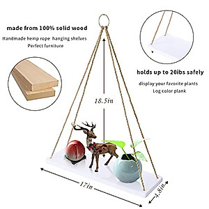 WoodLiving Hanging Shelves for Wall- Hanging Plant Shelf of 2 Set - Rope Floating Shelf Wall Decor Bedroom - ZS-2022-04021 wood-04021