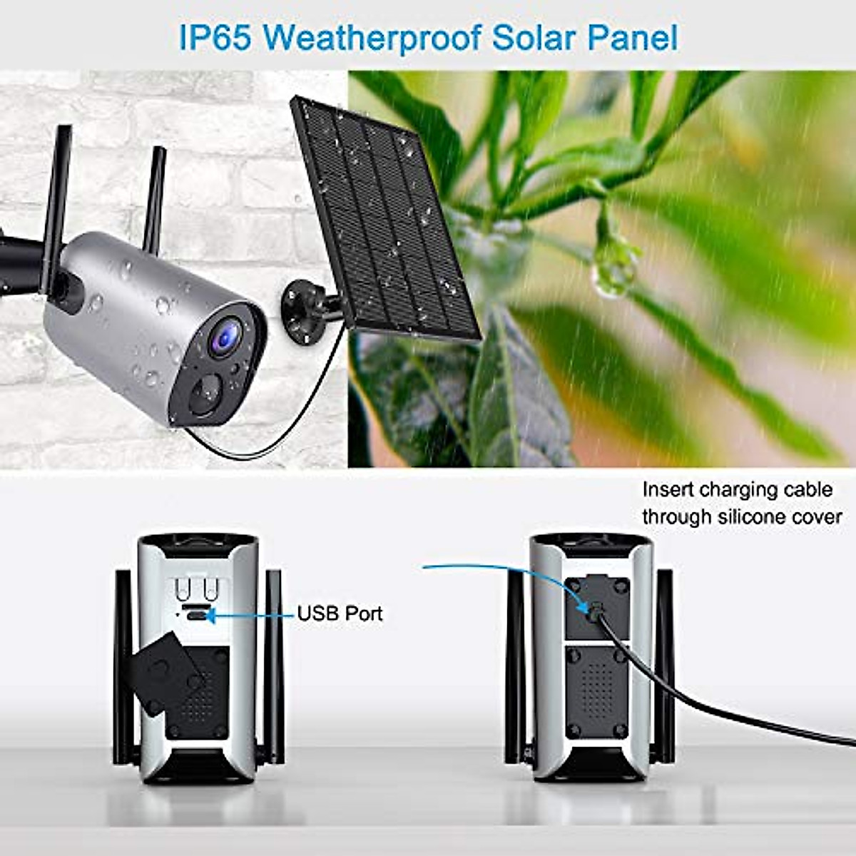 ZUMIMALL Solar Panel for Outdoor Camera Wireless GX1S/F5 /GX2S PTZ Camera, IP66 Waterproof Solar Panel with 10ft USB Charge Cable, Power Supply for Security Camera with Micro USB Port