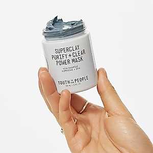 Youth To The People Superclay Purify + Clear Power Mask, Full Size (2 fl oz), Pore Clearing Clay Mask, Absorbs Excess Oil, Exfoliating Salicylic Acid, 2% Niacinamide, Kombucha Black Tea, Vegan