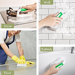 Amazer Scrub Brush Comfort Grip & Flexible Stiff Bristles Heavy Duty for Bathroom Shower Sink Carpet Floor - Pack of 2 (Green+Green)