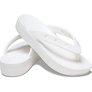Crocs Women's Classic Flip Flops, Platform Sandals, White, Numeric_9