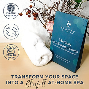 Exfoliating Glove (4 Pcs, 2 Pairs) - Medium Exfoliate Glove for Dead Skin Bath Exfoliating Gloves for Shower Spa Massage Body Scrub - Shower Gloves Exfoliating for Women & Men