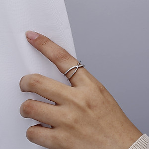 ASCOMY Adjustable Silver Simulated Diamond CZ Criss Cross Ring for Women 14K Gold Plated Dainty X Wedding Ring Minimalist X Shaped Criss Cross Ring Stacking Everyday Ring Jewelry