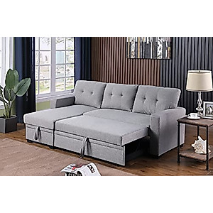 Devion Furniture L-Shape Linen Sleeper Sectional Sofa for Living Room, Home Furniture, Apartment, Dorm Sofabed, Light Gray