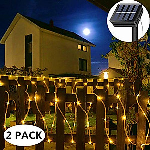 LiyuanQ Solar String Lights Outdoor Rope Lights, 2 Pack 8 Modes 100 LED Solar Powered Outdoor Waterproof Tube Light Copper Wire Fairy Lights for Garden Fence Yard Party Wedding Decor (Warm White)