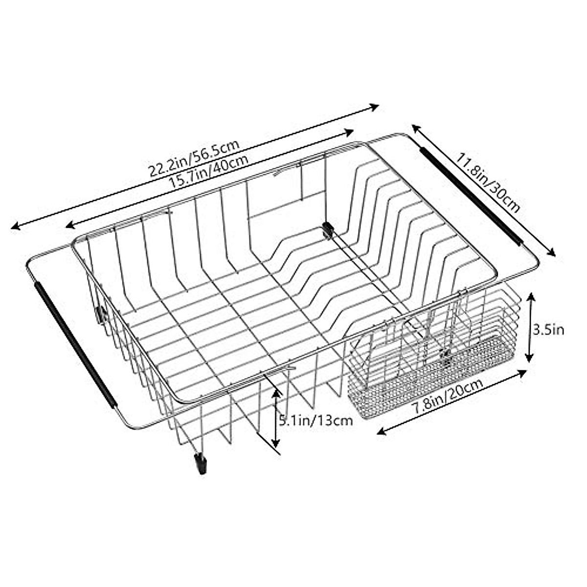 ARCCI Expandable Dish Drying Rack Over The Sink, Large Capacity Sink Dish Rack Drainer Plate Organizer Shelf with Removable Utensil Holder, Dish Drainer Rack for Kitchen Counter, Inside Sink