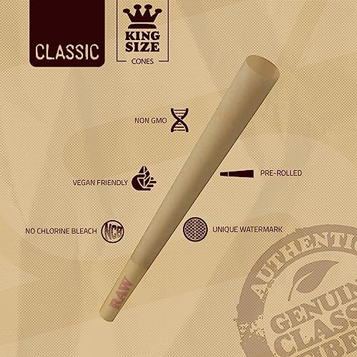RAW Cones Classic King Size | 100 Pack | Natural Pre Rolled Paper with Tips and Packing Tubes Included
