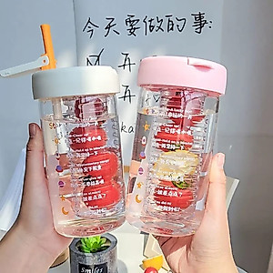 JZSMY Transparent Grass Water Bottle with Straw, 500ml Flower Tea Cup Milk Juice Cute Water Bottle Glass Water Bottles Portable Water Cup Creative Handy Cup Kawaii Bottles (Pink)