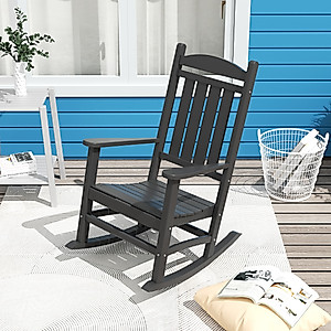 Costaelm Paradise Classic Adirondack Plastic Outdoor Porch Furniture Rocking Chair High Back HDPE Poly Lumber, Gray