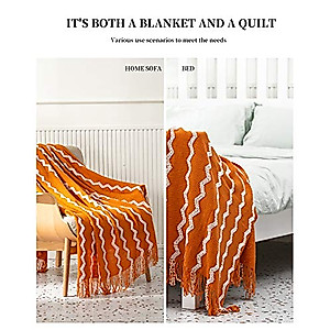 SPAOMY Fluffy Chenille Knitted Throw Blanket with Tassels Soft Cozy Lightweight Decorative Throw Blanket for Bed, Sofa, Travel- All Seasons (50x60 Inch, Dark Gold Wave)