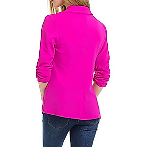 MINEFREE Women's 3/4 Ruched Sleeve Lightweight Work Office Blazer Jacket Berry L