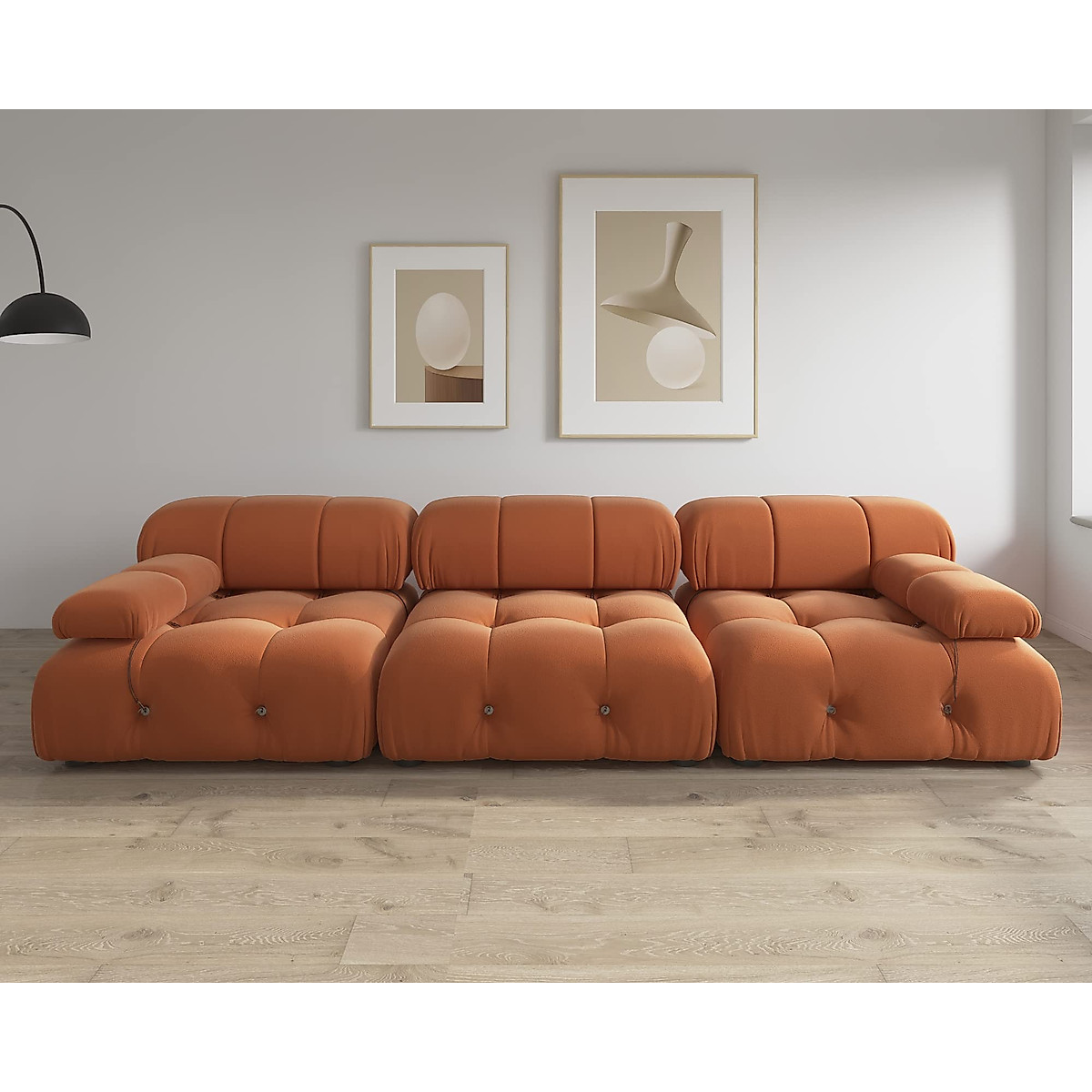BOKIFOL Sectional Sofa, 104'' Modular Sectional Couch Modern Velvet Sofa 3-Seater Couch for Living Room, Apartment(Orange)