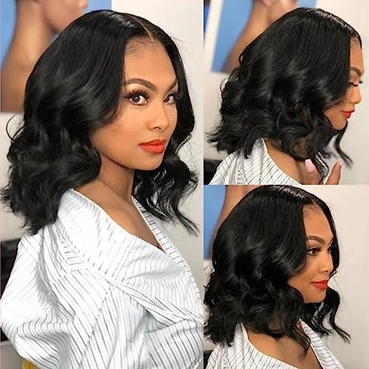 Ahaisy Glueless Bob Wig Human Hair Pre Plucked Wear and Go Wigs Pre Cut Lace Body Wave Short Bob Lace Front Wigs for Black Women Upgraded No Glue 4x4 Lace Closure Wigs (12 Inch)