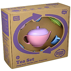 Green Toys Tea Set, Pink CB - 17 Piece Pretend Play, Motor Skills, Language & Communication Kids Role Play Toy. No BPA, phthalates, PVC. Dishwasher Safe, Recycled Plastic, Made in USA.