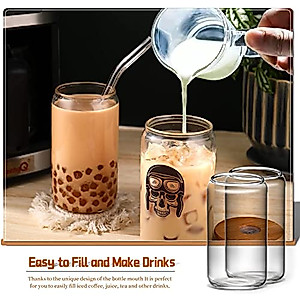 DWTS DANWEITESI Glass Cups with Lids and Straws 6pcs,16oz Glass Iced Coffee Cups with Lids- Glass Coffee Cups,Drinking Glasses with Bamboo Lids