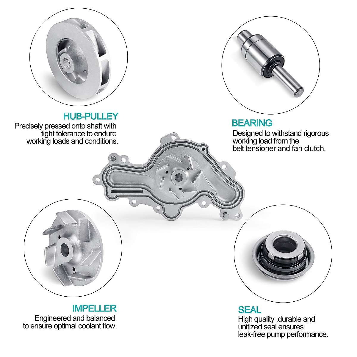 AULINK AW6023 Water Pump OE Replacement for 07-10 Ford Edge + Lincoln MKX, 09-10 Flex + MKS, 10-12 Fusion + MKT, 08-12 Taurus, 07-12 MKZ, 09-11 Mazda 6 & 07-11 CX9 V6 3.5L 3.7L