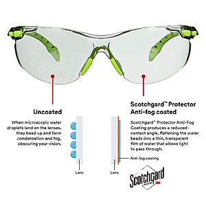 3M Safety Glasses, Solus 1000, S1207SGAF, ANSI Z87, Scotchgard Anti-Fog Lens, Green/Black Frame, Indoor/Outdoor Gray Lens, Padded Temple, Soft Nosebridge, UV Protection, Premium Eye Protection