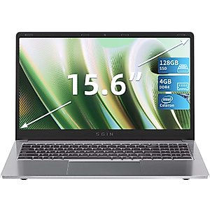 SGIN 15.6 Inch Laptop with 4GB DDR4 RAM+128GB SSD, Intel Celeron Quad Core Processor, Intel UHD Graphics 600, Mini HDMI, Webcam, WiFi, Bluetooth 4.2, USB3.0