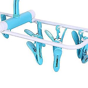Foldable Clip Hanger Drying Rack, Laundry Clip Hanger, Foldable Clip Hanger, Windproof Hanger, Foldable Windproof Underwear and Sock Hanger with 12 Clips for Home - Plastic Drying Clip Rack(Blue)