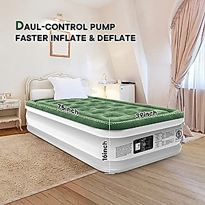 Zearna Twin Air Mattress with Built Pump, 16" Durable Blow Up Mattress Airbed, Comfortable Top Surface Inflatable Mattress for Camping Home & Portable Travel