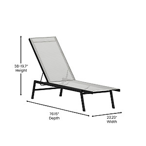EMMA + OLIVER Braelin Adjustable Patio Chaise Lounge - Gray Textilene Seat - Armless Design - 5 Recline Positions - Metal Frame - All-Weather