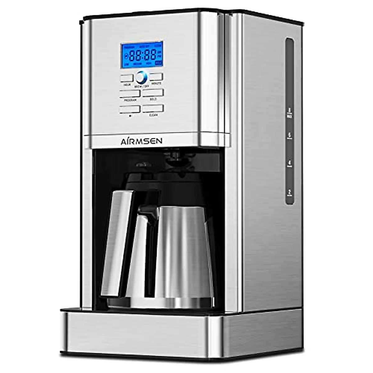 AIRMSEN Drip Coffee Maker 8 Cup, Programmable Coffee Maker 4 Hours Warming Stainless Steel Coffee Machine with Thermal Carafe, Reusable Filter for Home and Office - CM1705WE