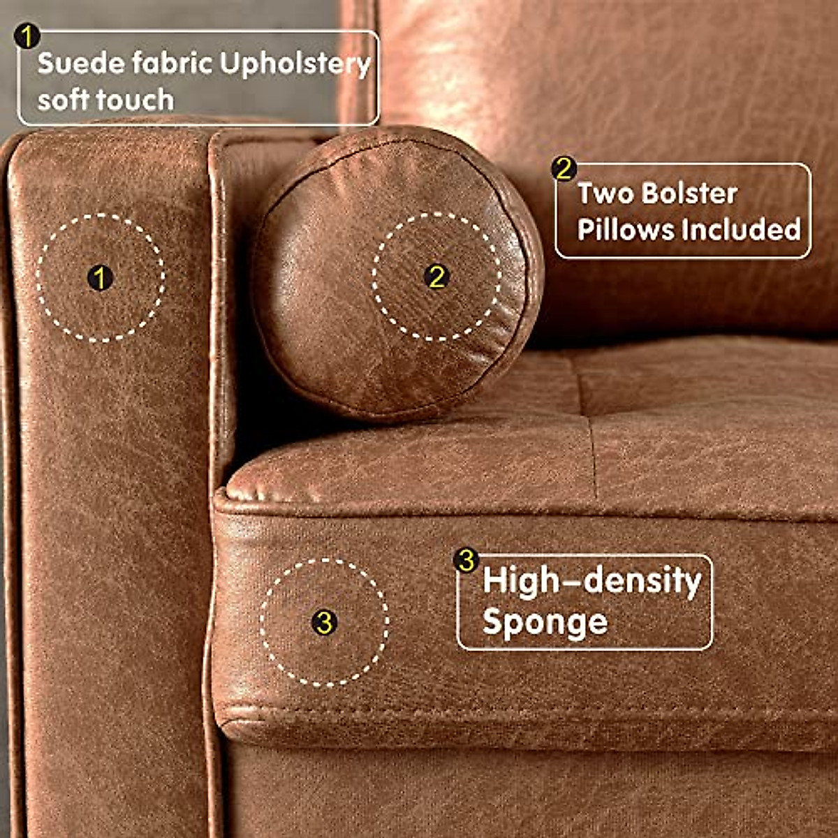 XIZZI Convertible Sectional Sofa Couch L Shaped Sofa 3-Seat Couch with Chaise for Living Room,L Shaped 83 inches Brown Right Chaise