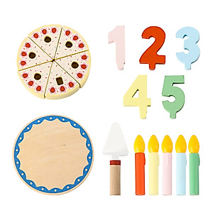 Steventoys Wooden Cutting Birthday Cake Toys,Birthday Fake Cake Toy with Candles and Numbers, Pretend Play Food Set ,Montessori Tea Party Toys Learning Kitchen Toys for Boys Girls 1-6 Years