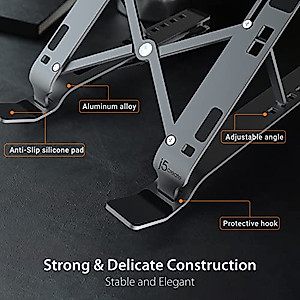 j5create Foldable Aluminum Laptop Stand with USB 4-Port Hub, Portable Notebook Riser with 4 USB3.2 Ports for MacBook, Laptop, phone and Tablets up to 16 inch (JTS223)