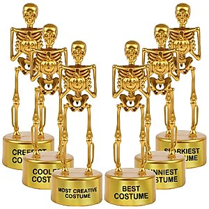 CCINEE 6 Halloween Best Costume Skeleton Trophy, Halloween Skull Party Favor Prizes Gold Bones Game Awards Costume Contest Event Trophy School Classroom Rewards Treats for Kids Goodie Bag Fillers