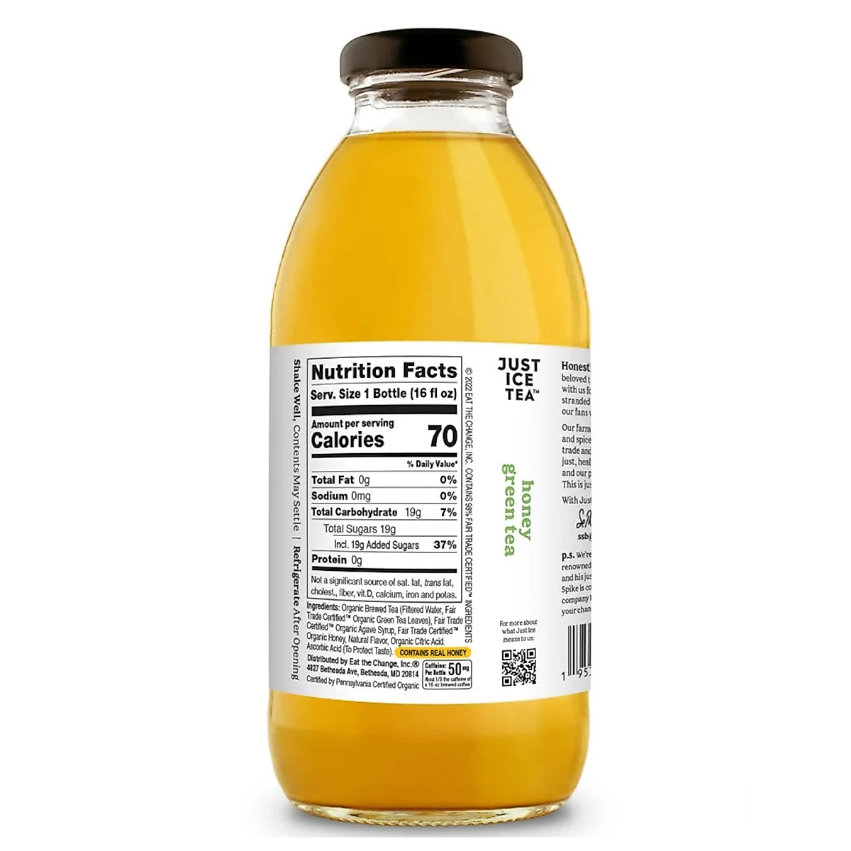 Just Ice Tea Organic Iced Tea, 16 Fl Oz Glass Bottles (Honey Green Tea, Pack of 12)