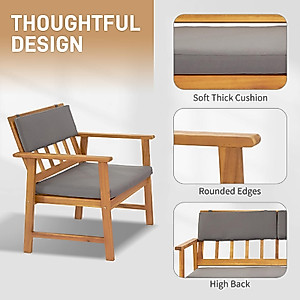 VINGLI Outdoor Patio Furniture, 4 Piece Acacia Wood Sofa Set w/Coffee Table, Patio Table and Chairs Set for Deck, Balcony, Backyard (Natural)