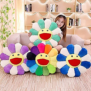 Oneshow Sunflower Pillow Soft and Comfortable Sunflower Smiley Cushion, Floral Plush Pillow, 16.5 in/42 cm Colorful Sunflower Plush Rainbow Decorative Pillow Home Bedroom Store Restaurant Decoration