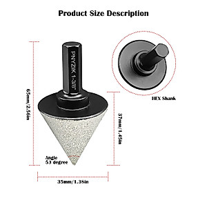 Diamond Beveling Chamfer Bit, 1-3/8 Inch (35mm) Hex Shank Diamond Countersink Drill Bits for Existing Hole Trimming Finishing Enlarging, Diamond Cone Tile Bit for Marble Ceramic Granite