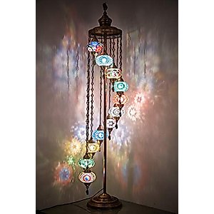 DEMMEX 2021 Turkish Moroccan Colorful Mosaic Multicolor 11 Big Globes Tallest Boho Floor Lamp for Living Room Bedroom Office, Customizable (11 Shades - 7feet)