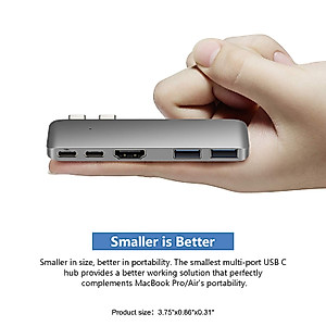 Purgo Mini USB C Hub Adapter Dongle for MacBook Air 2023-2018 and MacBook Pro 13 M2 2022-2016, MacBook Air USB Adapter with 4K HDMI, 100W PD, 40Gbps TB3 5K@60Hz, USB-C and 2 USB 3.0