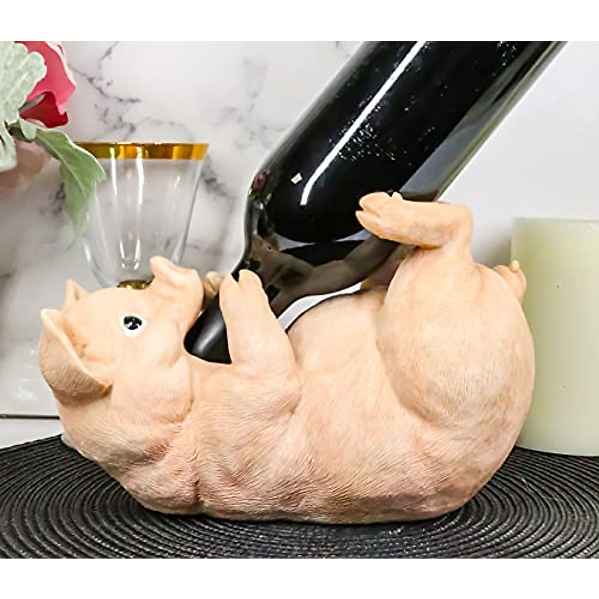Ebros Babe Farm Pink Pig Wine Holder Decor Statue Whimsical Practical Pig Wine Caddy Storage Organizer