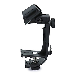 QWORK Drum Microphone Holder, 4 Pack Adjustable Drum Microphone Clip, Ring Mounting Clip Snare Drum Clip Sleeve, Mic Hoop Rim Snare Clamp, Black