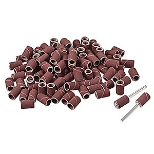 uxcell 100 Pcs 1/4 Inch Sanding Sleeves Sandpaper Set 600 Grit with 2 Pcs 1/8 Inch Drum Mandrels for Rotary Tools