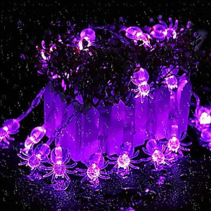 DYTesa Halloween Solar String Lights, 21.3 Ft 30 LED Purple Spider LED Lights IP65 Waterproof for Halloween Outdoor Indoor Party Decor, Patio, Lawn, Garden, Yard
