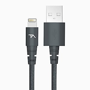 Tech Armor Apple MFi Certified Lightning Cable to USB A - 2FT Space Grey - Tough-Braided Extra-Strong Jacket - Sync/Charge iPhone & iPad