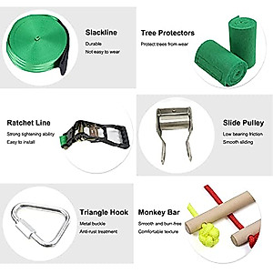 TTANTWFO Zipline Kits for Kids Backyard 50FT, Slackline Pulley with Zipline, Outdoor Warrior Training Equipment for Girls Boys, Obstacle Course for Kids Backyard (A)