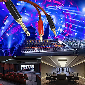 1/4 TS to Banana Plug Speaker Cable,6.35mm TS to Banana Plug Speaker Audio Cable,Gold-Plated 1/4 TS Male To Dual Banana Plugs OFC HiFi Speaker Wire For DJ Application, Mixer (5 Feet )-12AWG Cord
