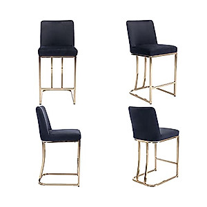 VESCASA 24" H Counter Height Barstools with Back, Mid Century Modern Velvet Upholstered Counter Stool Chairs with Gold Metal Frame for Kitchen Island, Bar, Pub, Set of 2, Black