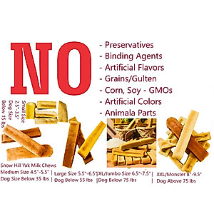 Snow Hill Yak Milk Cheese Dog Chews Large Multi Choice Long Lasting Odor Stain Gluten GMO Free Protein-Rich Treats (Large 3 pcs)