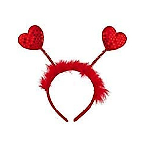 LUX ACCESSORIES Fabric Furry Heart Antenna Valentine's Day Festive Headband… (RED)
