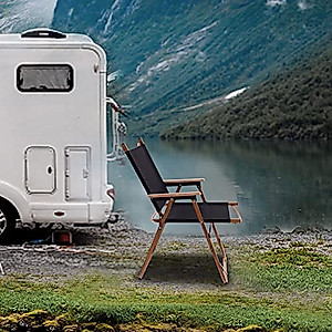 DYRABREST Outdoor Folding Camp Chair Wood Grain Portable Lawn Chairs 308 LBS Heavy Duty Travel Chair Aluminum Frame Lightweight Lounge Chair for Camping, Garden, Picnics, Patio, Beach (Black)