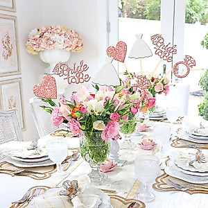 12 PCS Bride to Be Centerpiece Sticks Double Sided Glitter Heart Ring Dress Bridal Shower Table Flower Centerpieces for Wedding Engagement Bachelorette Party Flower Decorations Supplies Rose Gold