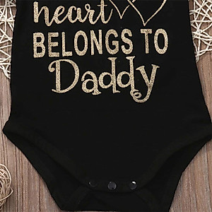Infant Baby Girls Daddys Letter Playsuit Romper Bodysuit Short Sleeve Shirt (My Heart Belongs to Daddy-Black, 3-6 Months)