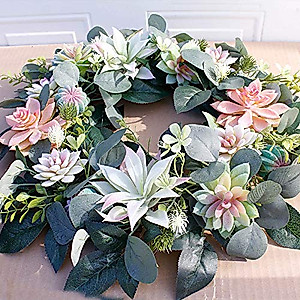 Asdomo Artificial Succulent Wreath Fake Leaves Wreath Succulent Plants Hanging Wall Window Party Decoration for Front Door Outdoor Indoor Garden Office Wedding Decor